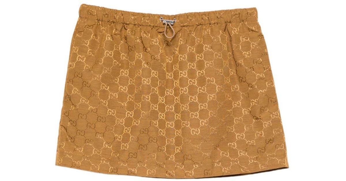Gucci Mini Skirt Gg With Elasticated Waistband in Natural | Lyst UK