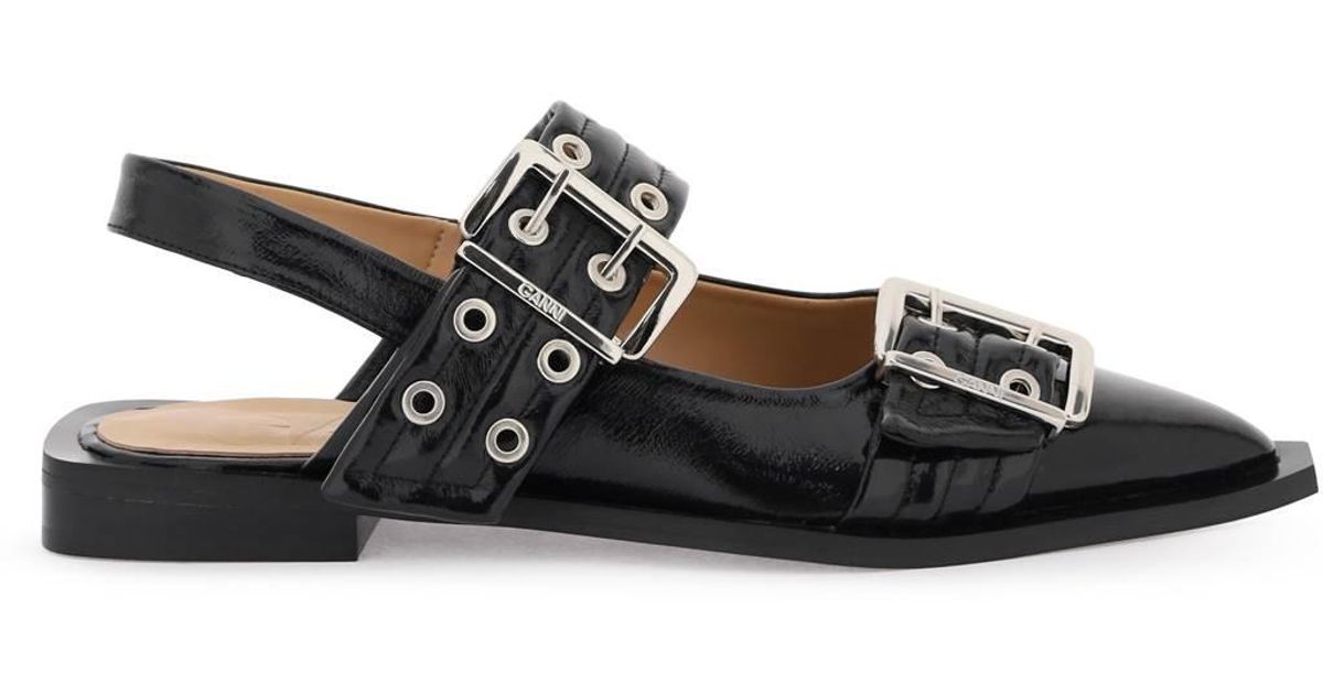 Ganni Faux Patent Leather Ballet Flats in Black | Lyst UK