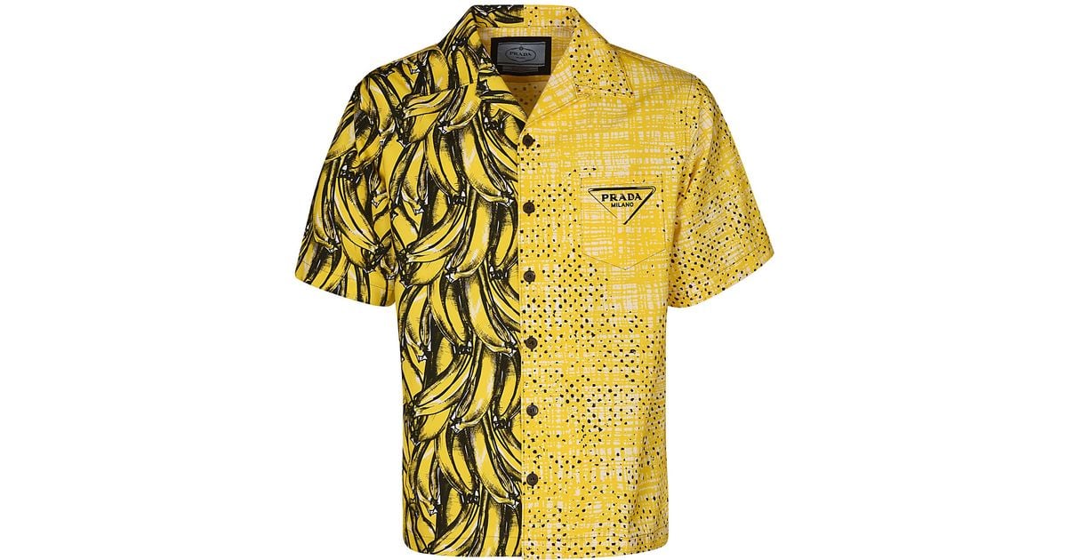 Prada Banana Print Logo Shortsleeve Shirt in Yellow for Men | Lyst