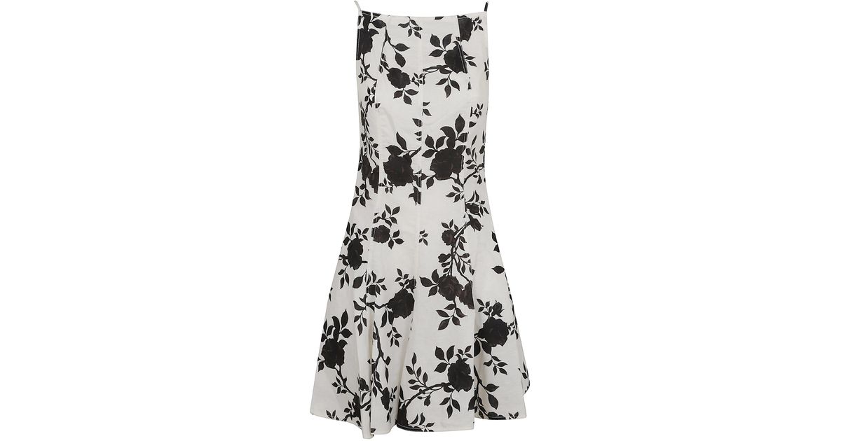 Self-Portrait Floral Print Linen Midi Dress in White | Lyst