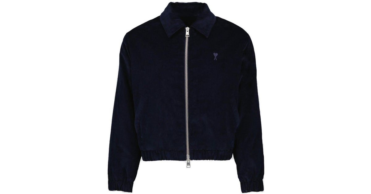 Ami Paris Paris De Coeur Zip-Up Corduroy Shirt Jacket in Blue for Men ...