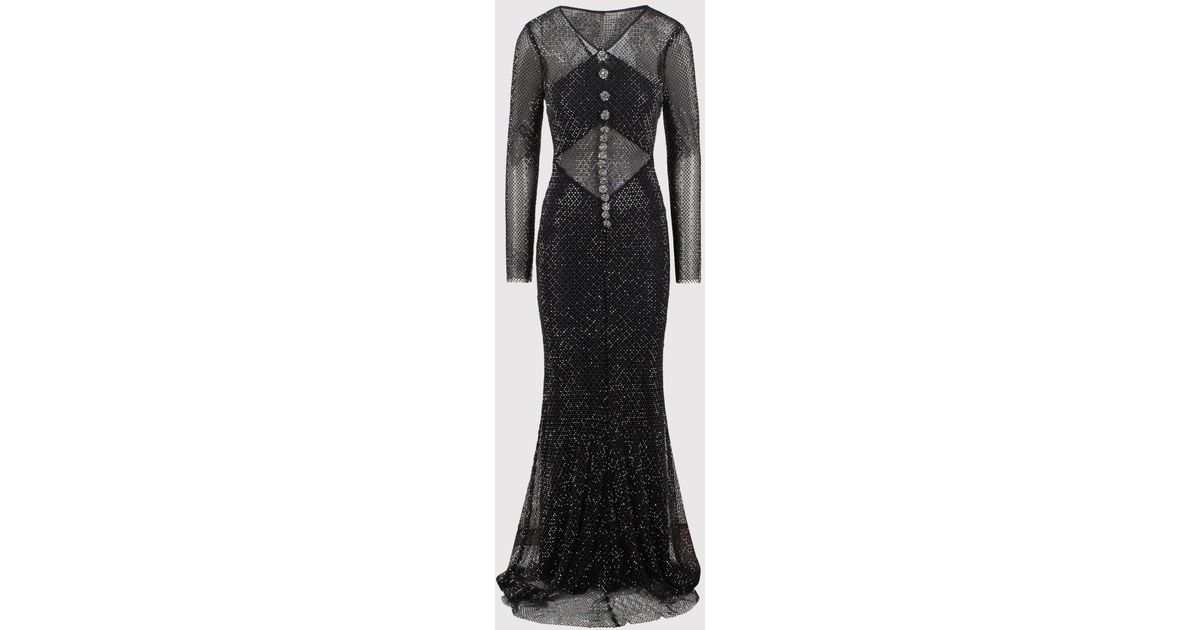 Self-Portrait Rhinestone Fishnet Crossover Maxi Dress in Black | Lyst