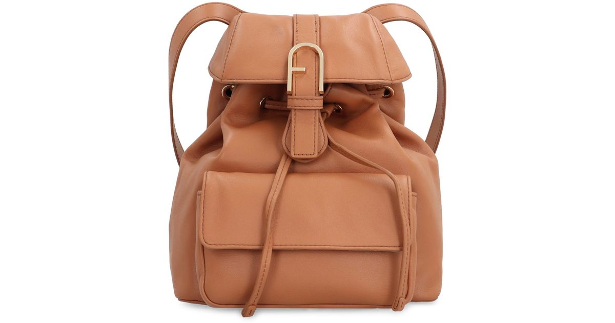 Furla Flow S Leather Backpack in Brown | Lyst