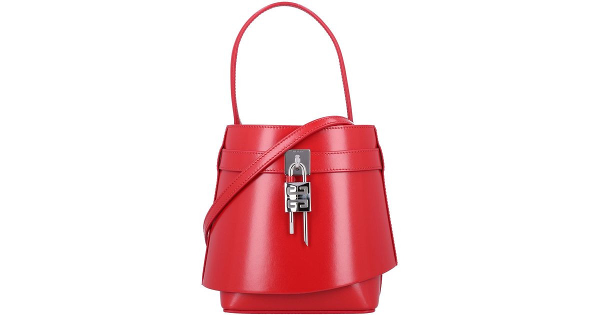 Givenchy Mini Signature Lock Leather Bucket Bag in Red | Lyst