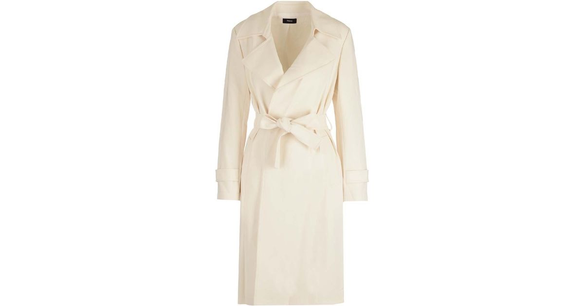 Theory Oaklane Trench Belted Coat In Natural Lyst