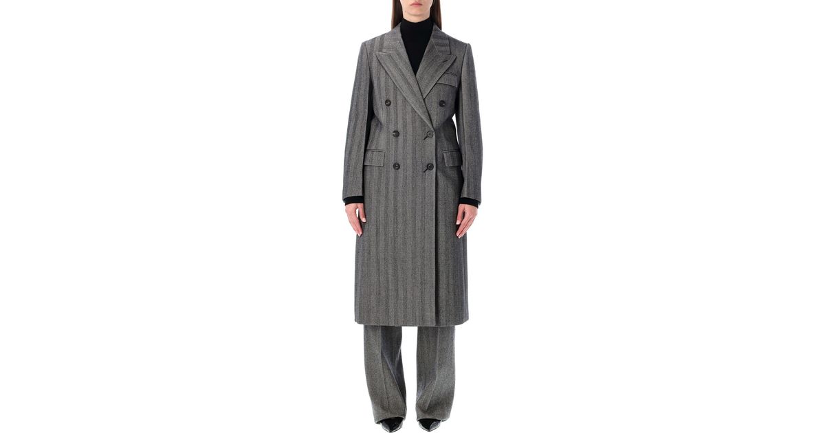 Ferragamo Oversized Double-Breasted Chevron Wool Coat in Grey | Lyst UK