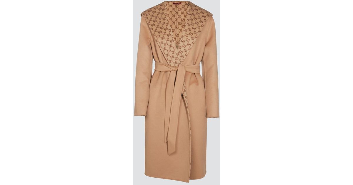 Gucci Camel Wool Coat in Natural | Lyst