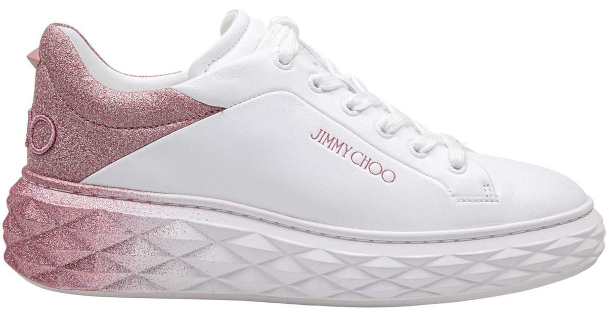 Jimmy Choo Leather Sneakers With Glitter Degrade in White | Lyst