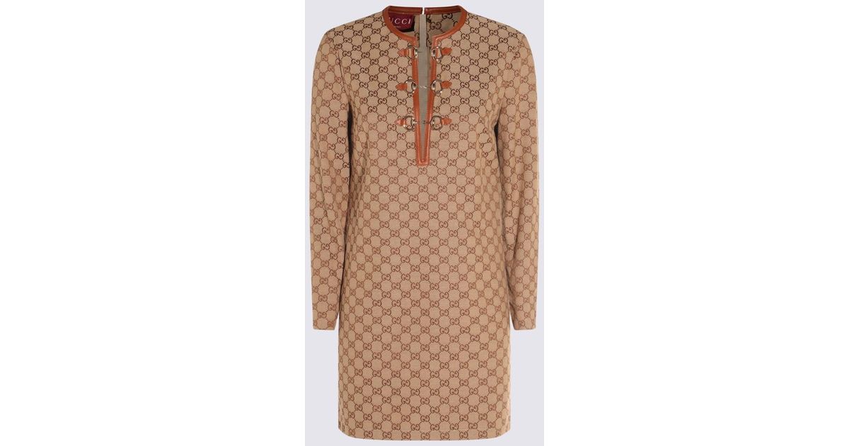 Gucci Cotton Mini Dress in Brown | Lyst
