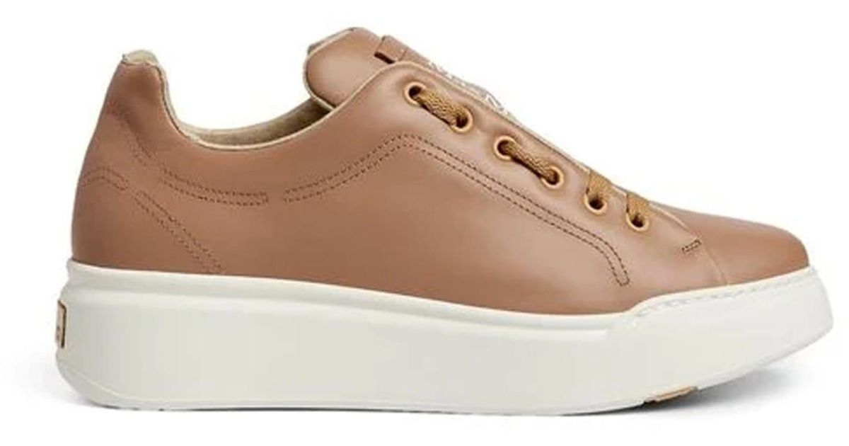 Max Mara Maxiv Leather Sneakers In Brown Lyst