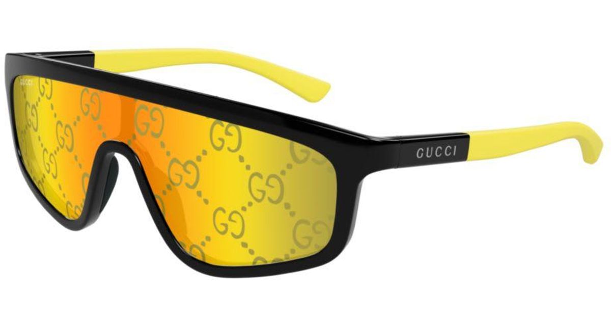 Gucci Logo Monogram Shield Sunglasses in Yellow | Lyst