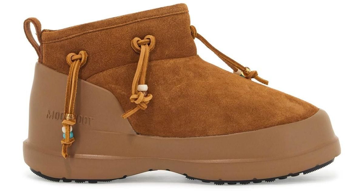 Moon Boot Luna Low Suede Beaded in Brown | Lyst