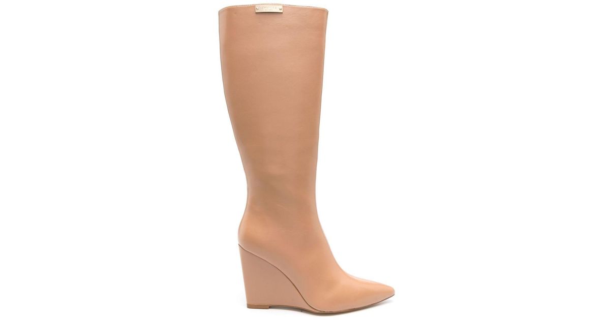 Twin Set Leather Effect Boots With Wedge in White | Lyst