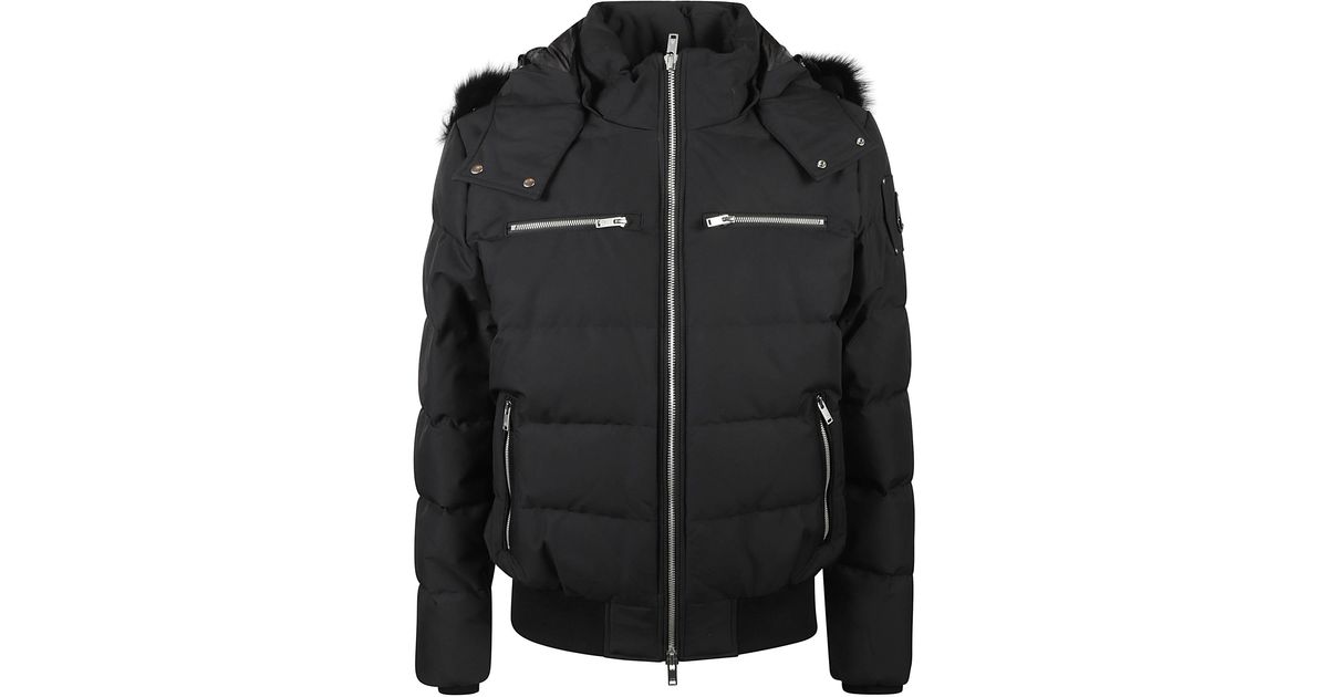 Moose Knuckles Fur Detail Zip Padded Jacket in Black for Men | Lyst