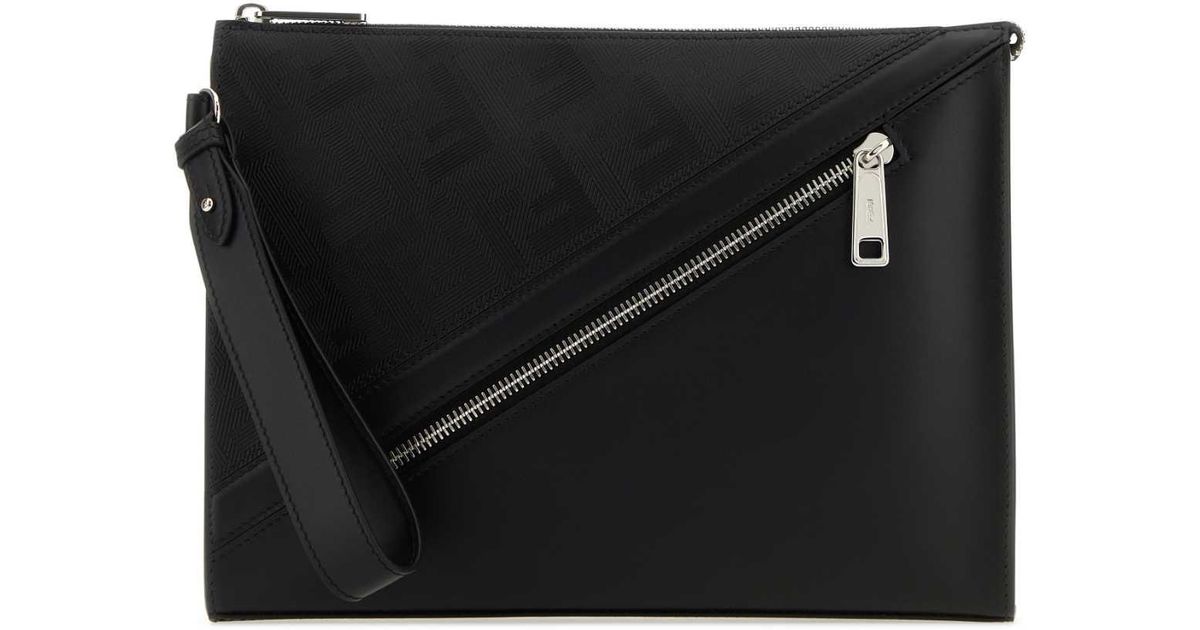 Fendi Leather Shadow Diagonal Clutch in Black for Men | Lyst