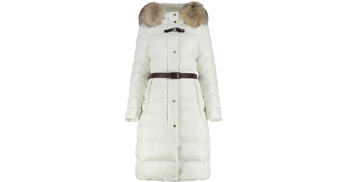 Moorer Niki Long Hooded Down Jacket in White | Lyst