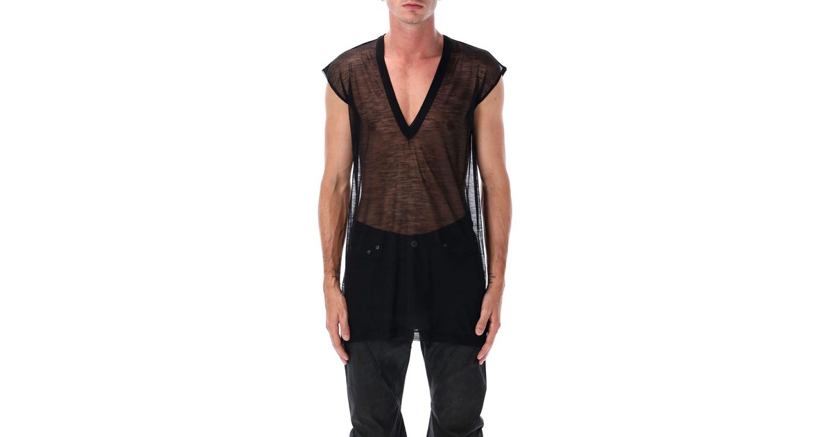 Rick Owens Sheer Wool Deep V Tank in Black for Men | Lyst
