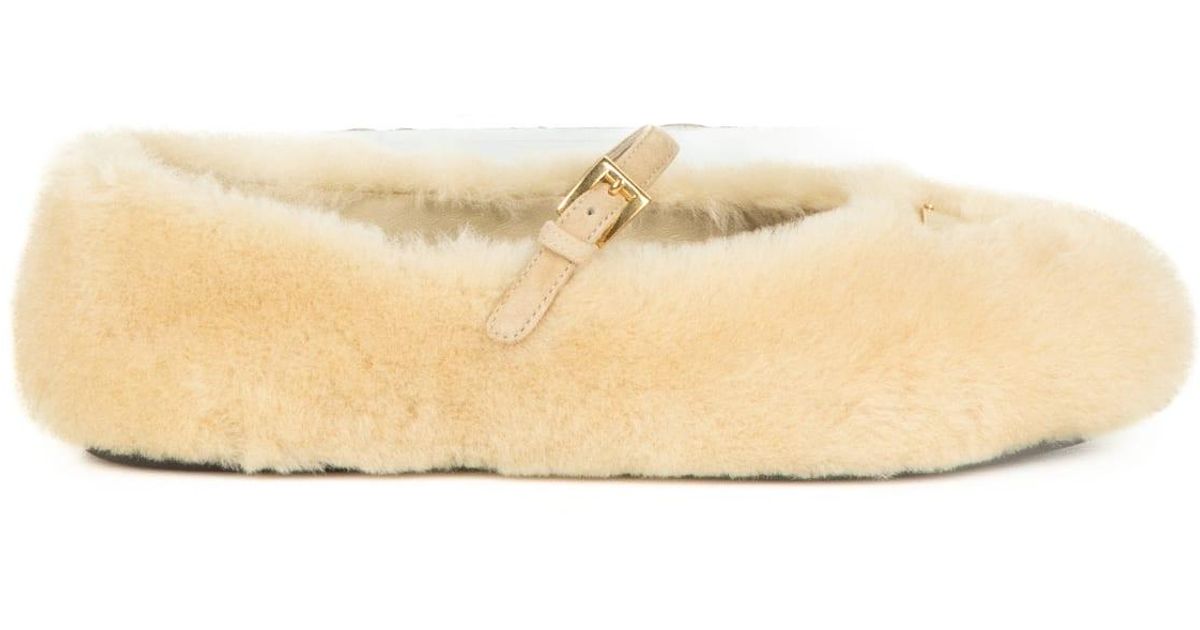 Prada Caramel Sheepskin Ballerinas in Natural | Lyst UK