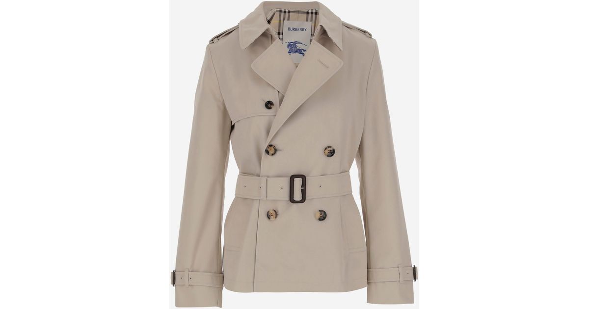 Burberry Cotton Blend Short Trench Coat in Natural | Lyst