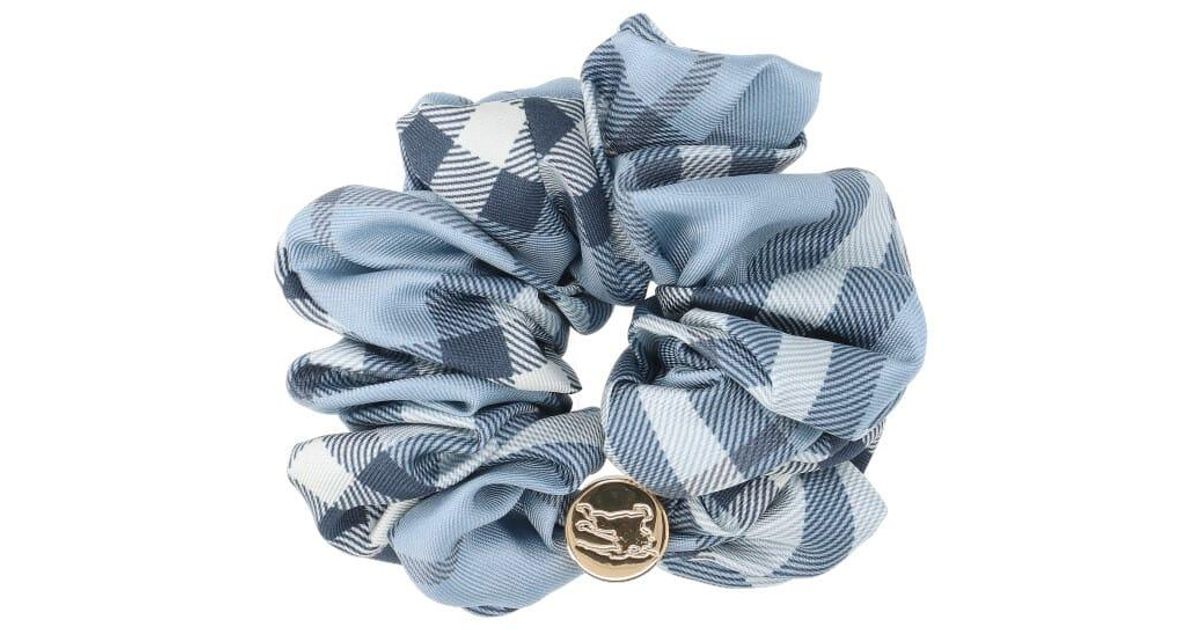 Burberry Silk Scrunchie Check in Blue | Lyst UK