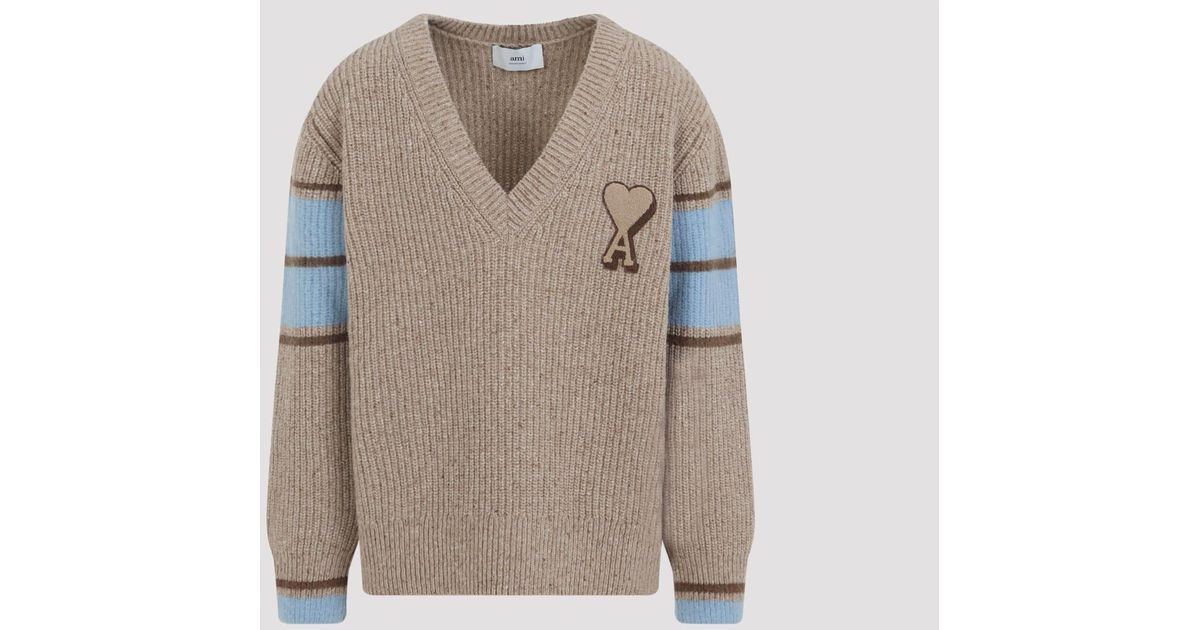 Ami Paris College Sweater in Natural for Men | Lyst