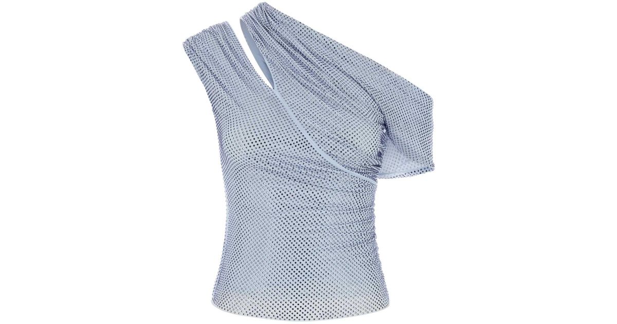 Self-Portrait Embellished Stretch Mesh Top in Blue | Lyst UK