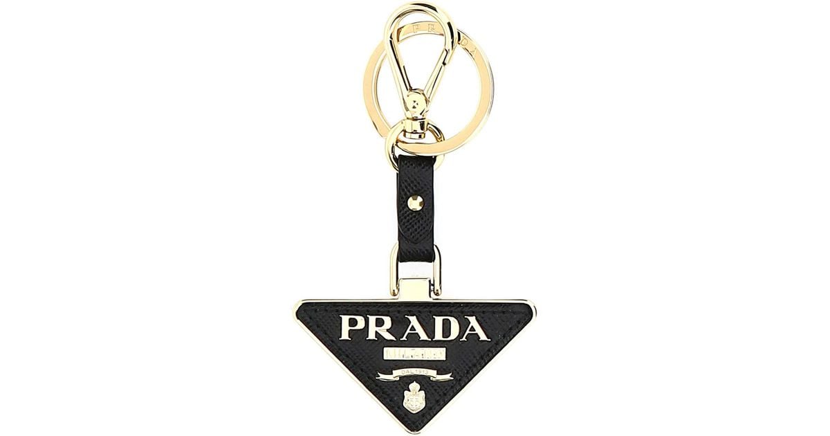 Prada Two-Tone Metal And Leather Key Ring in Metallic | Lyst
