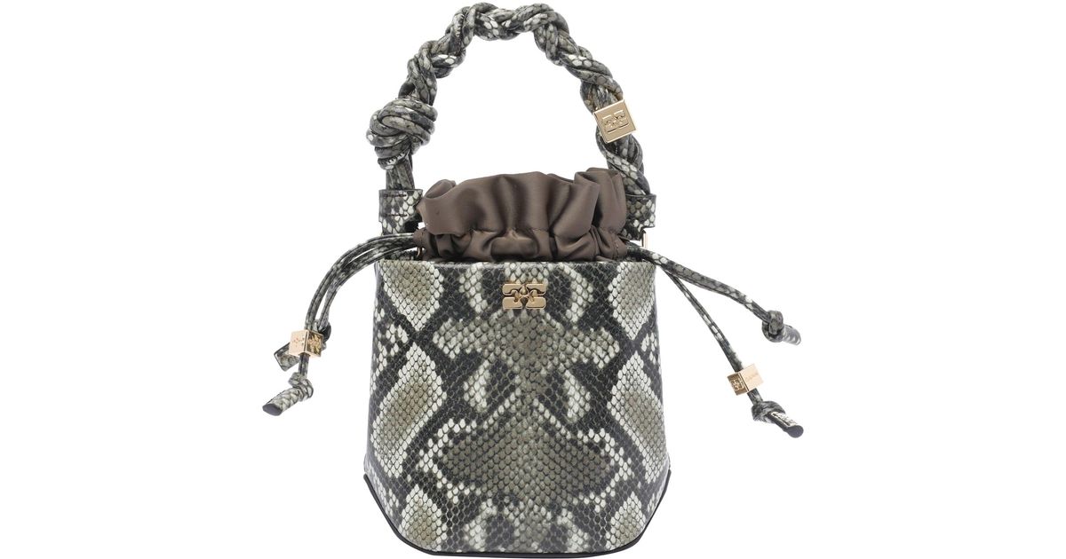 Ganni Mini Bou Snake Bucket Bag in Gray | Lyst