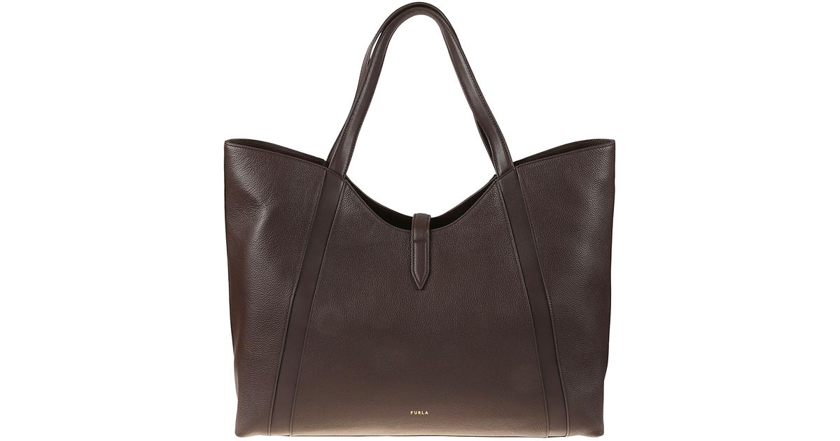 Furla Structured Leather Top-Handle Tote in Brown | Lyst