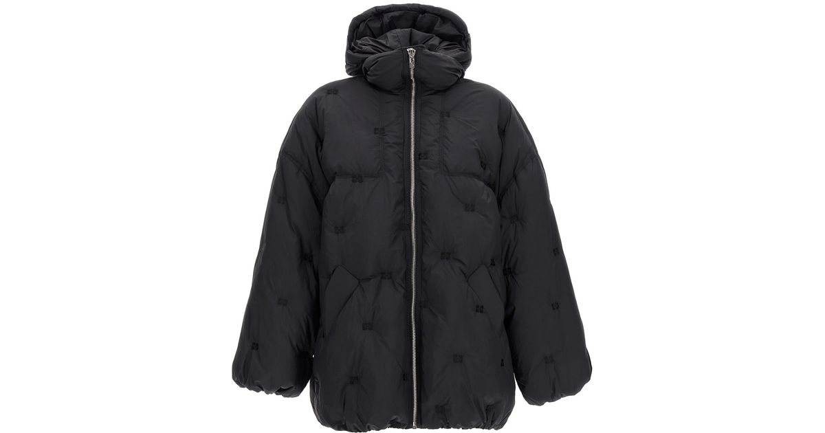 Ganni Nylon Tech Puffer Midi Down Jacket in Black | Lyst