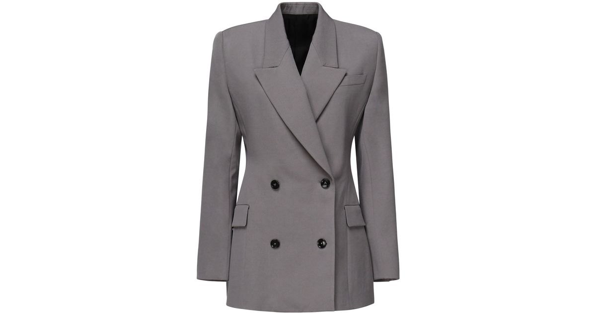 Alaïa Tailored Double-Breasted Wool Gabardine Jacket in Grey | Lyst UK