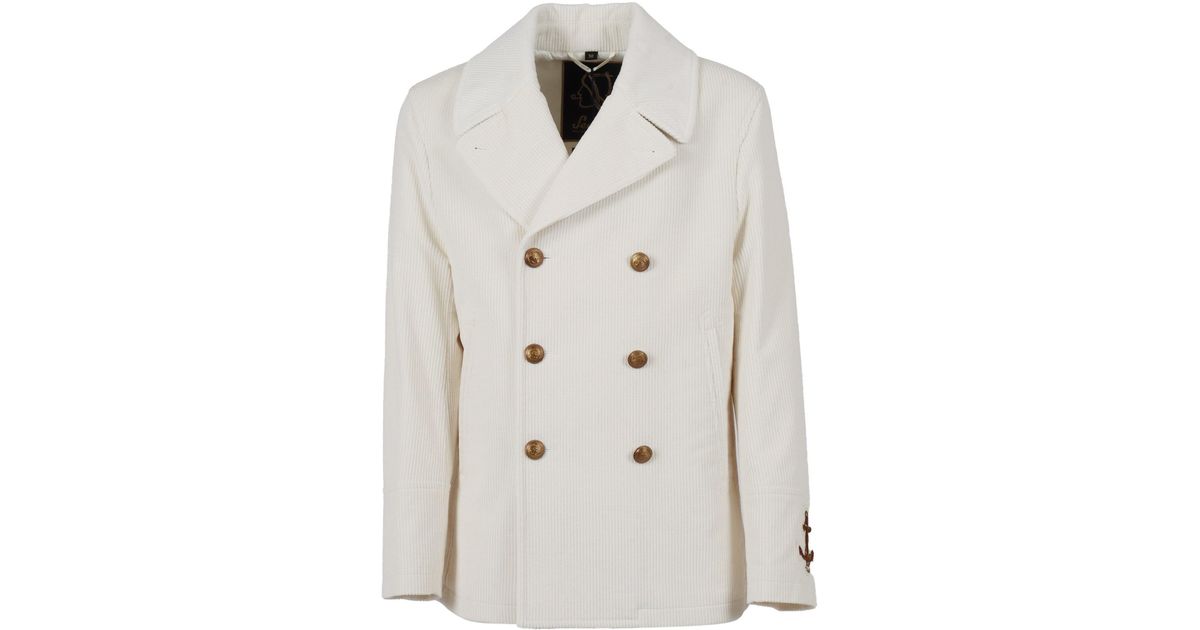 Sealup Amalfi Velvet Peacoat, Brass Buttons, Hand-Embroidered Anchor On ...