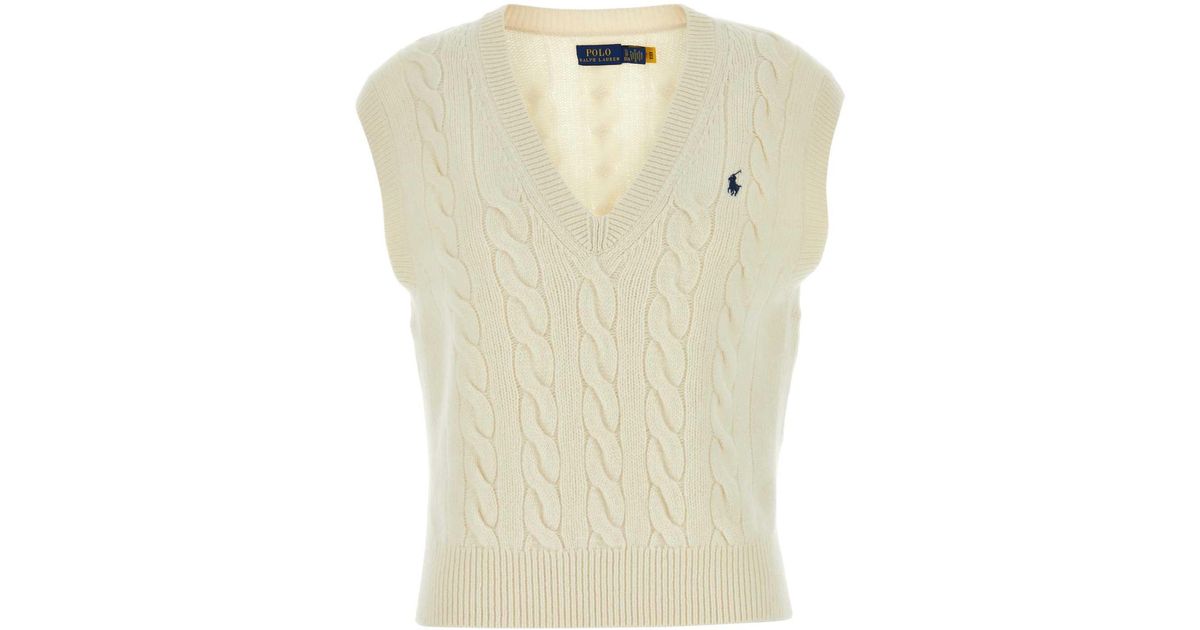 Polo Ralph Lauren Ivory Wool Blend Oversize Vest in Natural | Lyst