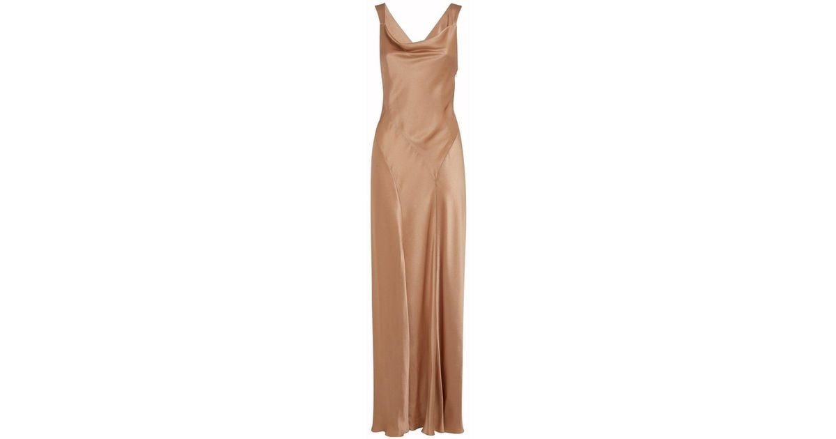 Alberta Ferretti Cut Out Cocktail Satin Dress in Brown | Lyst UK