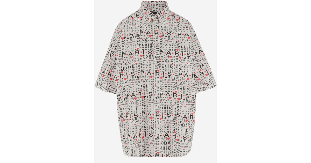 Balenciaga Cotton Shirt With I Love Paris Pattern in Gray | Lyst