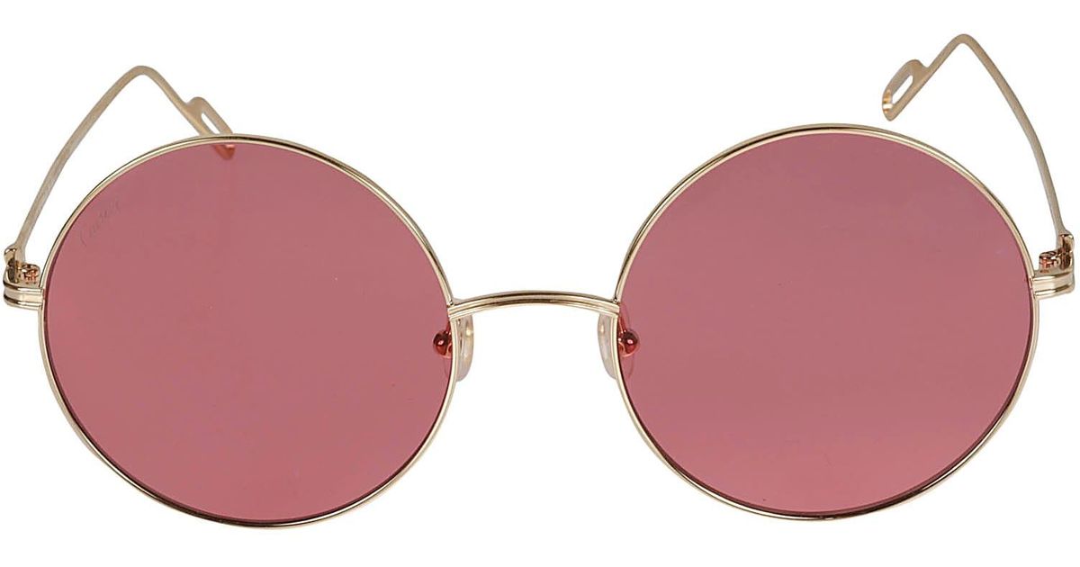Cartier Metal Frame Round Lens Sunglasses in Pink | Lyst