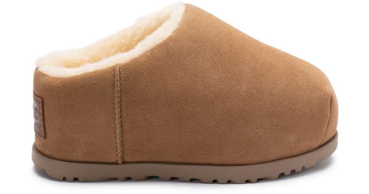 UGG Plush Suede Slide Sandals in Brown | Lyst