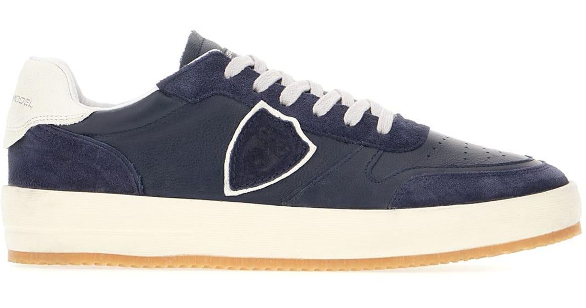 Philippe Model Leather And Suede Nice Low Sneakers in Blue for Men | Lyst