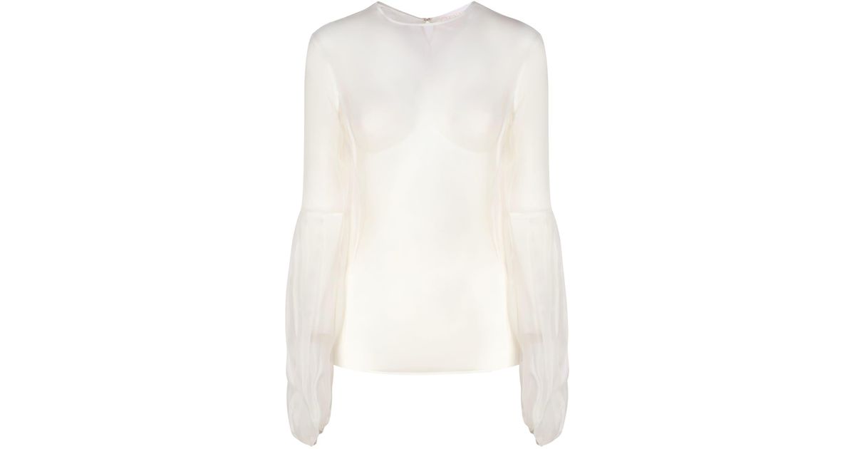 Genny Transparent Top With Wide Sleeves in White | Lyst