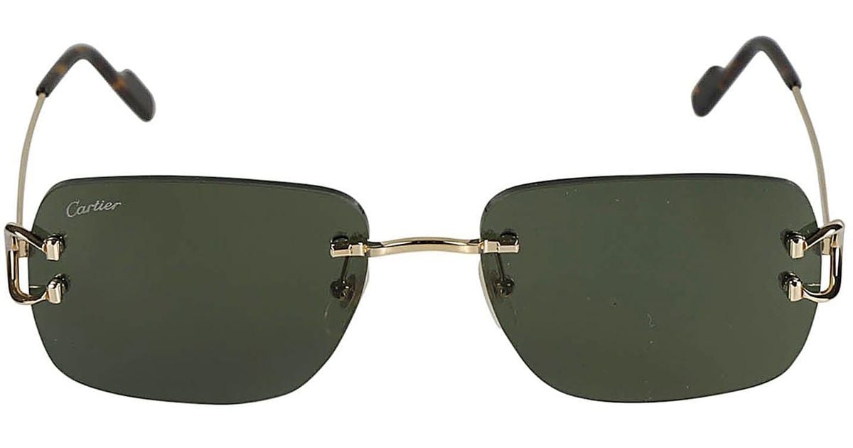 Cartier Metal Temple Rimless Sunglasses in Green for Men | Lyst UK