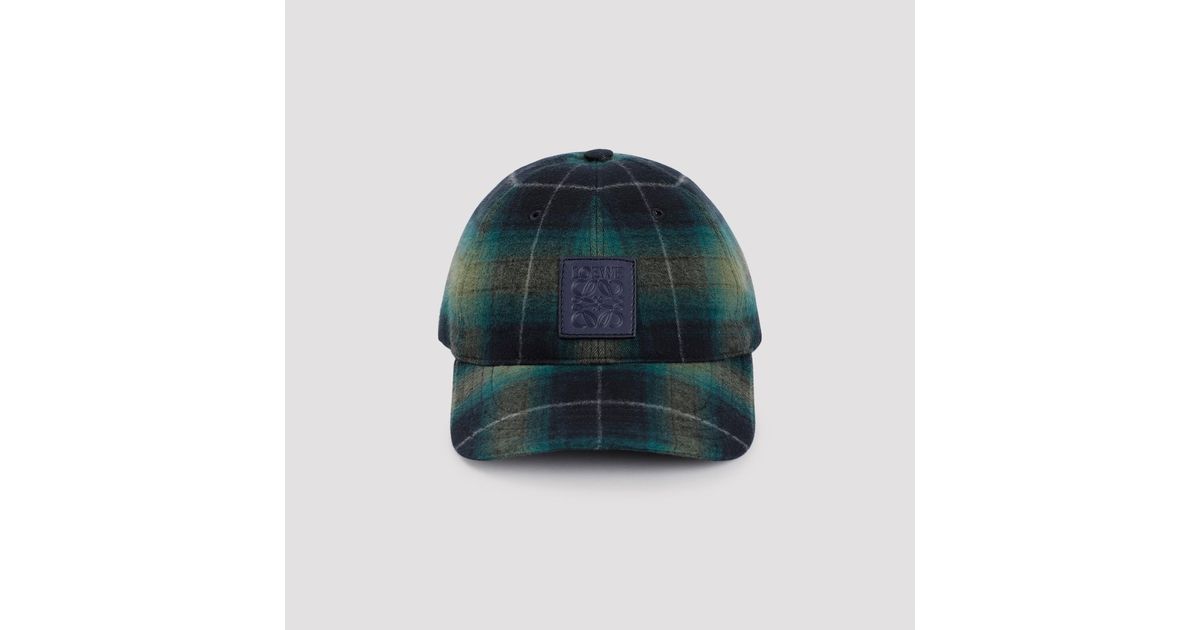 Loewe Tartan Plaid Leather-Patch Cap in Blue for Men | Lyst