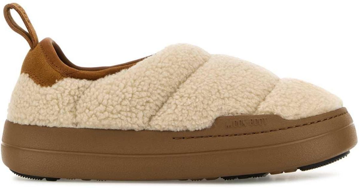 Moon Boot Sand Teddy Fabric Mb Park Puffer Slip On in Brown | Lyst