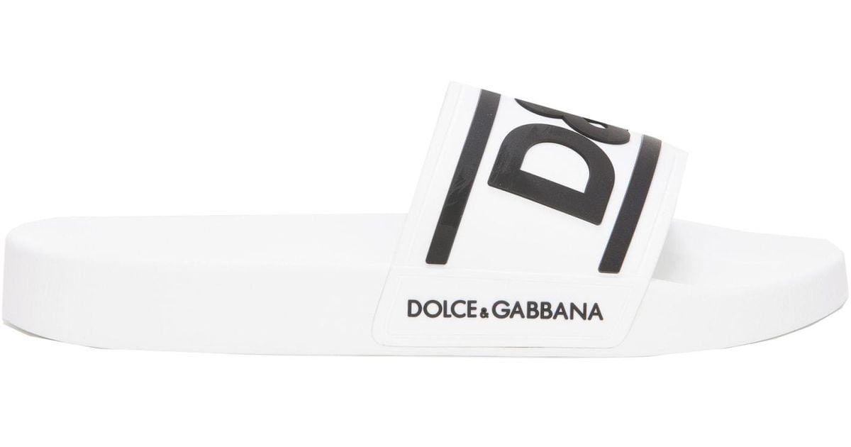 Dolce & Gabbana Rubber Dg Slide Sandals in White for Men | Lyst UK