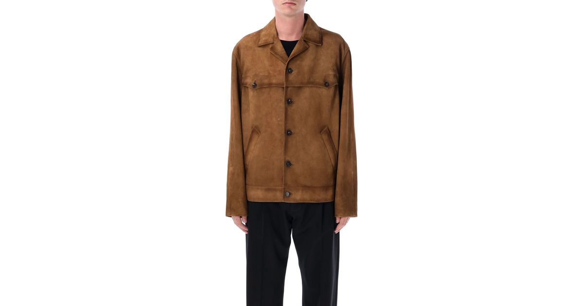 Prada Suede Jacket in Brown for Men | Lyst UK