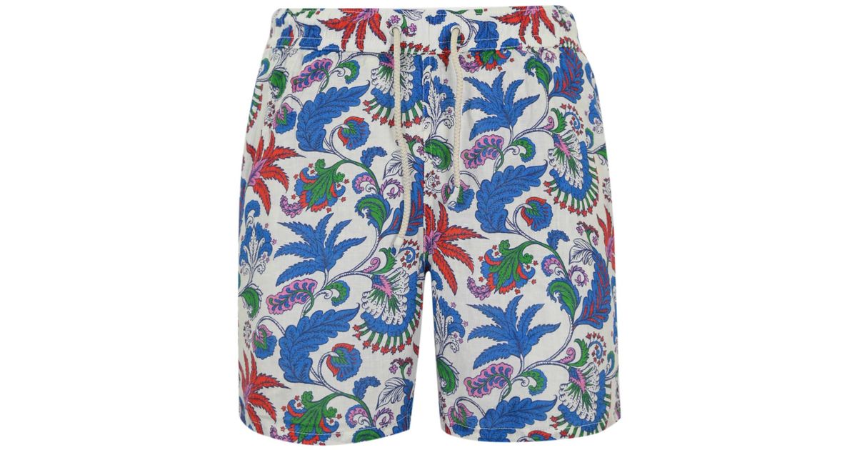 Mc2 Saint Barth Linen Swimsuit With Flower Print in Blue for Men | Lyst