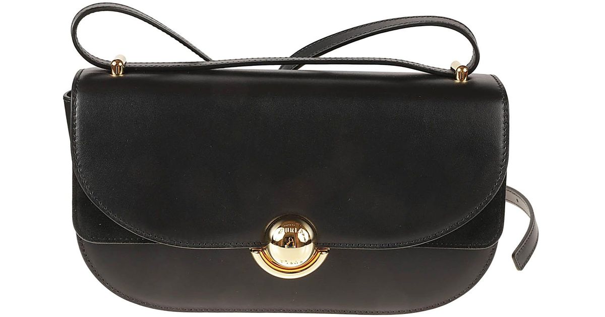 Furla Leather Snap-Lock Shoulder Bag in Black | Lyst