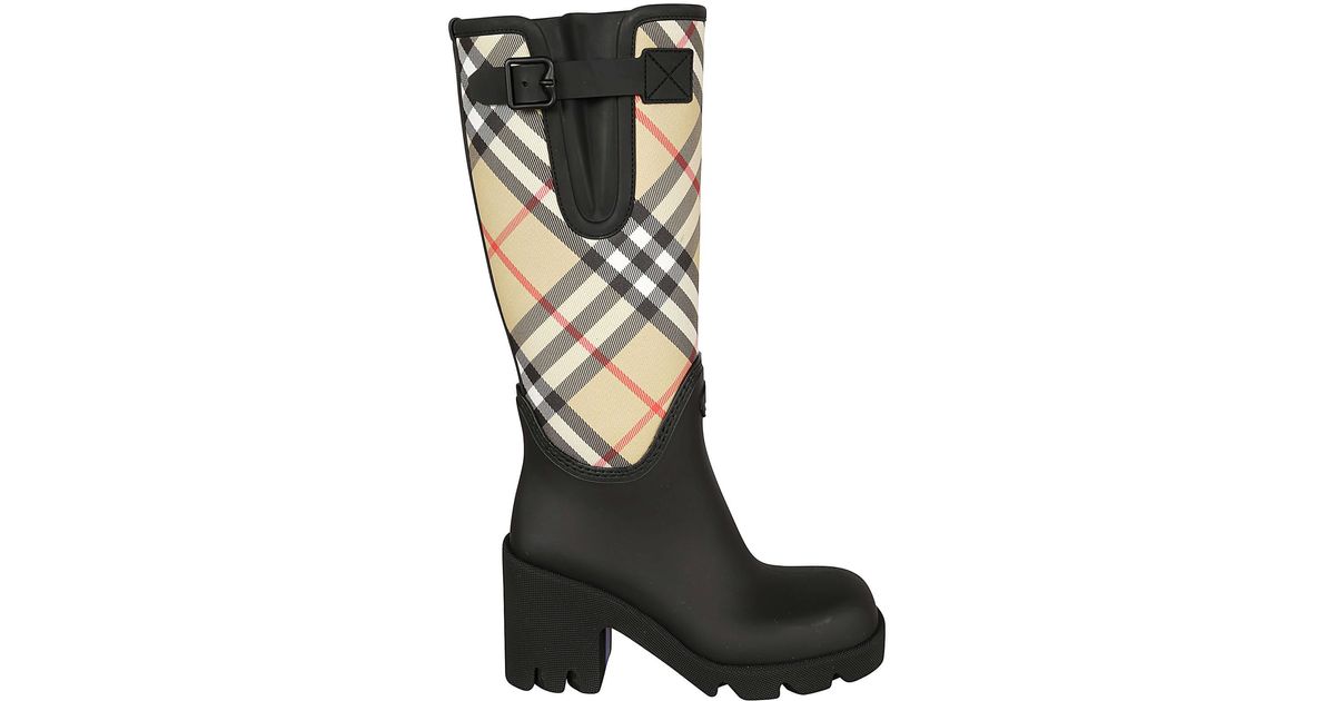 Burberry Embroidered Canvas And Rubber Boots in Black | Lyst