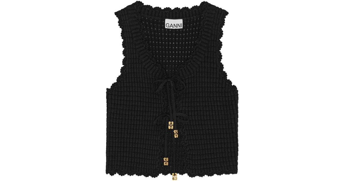 Ganni Crochet Top in Black | Lyst UK