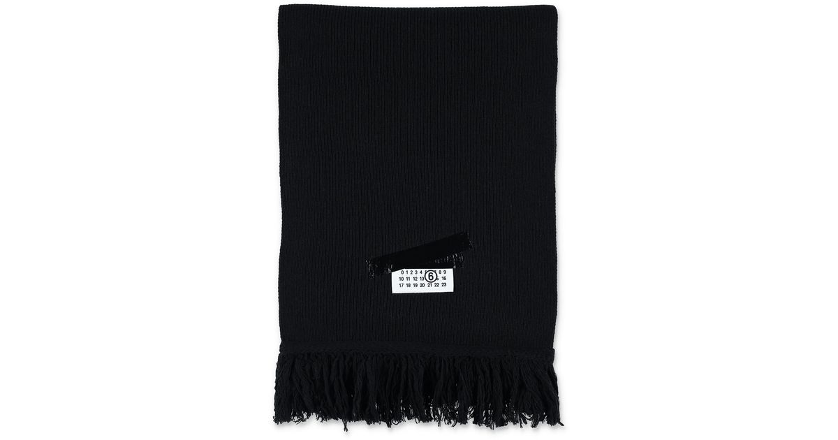 MM6 by Maison Margiela Taped Label Wool Blend Scarf in Black for Men ...