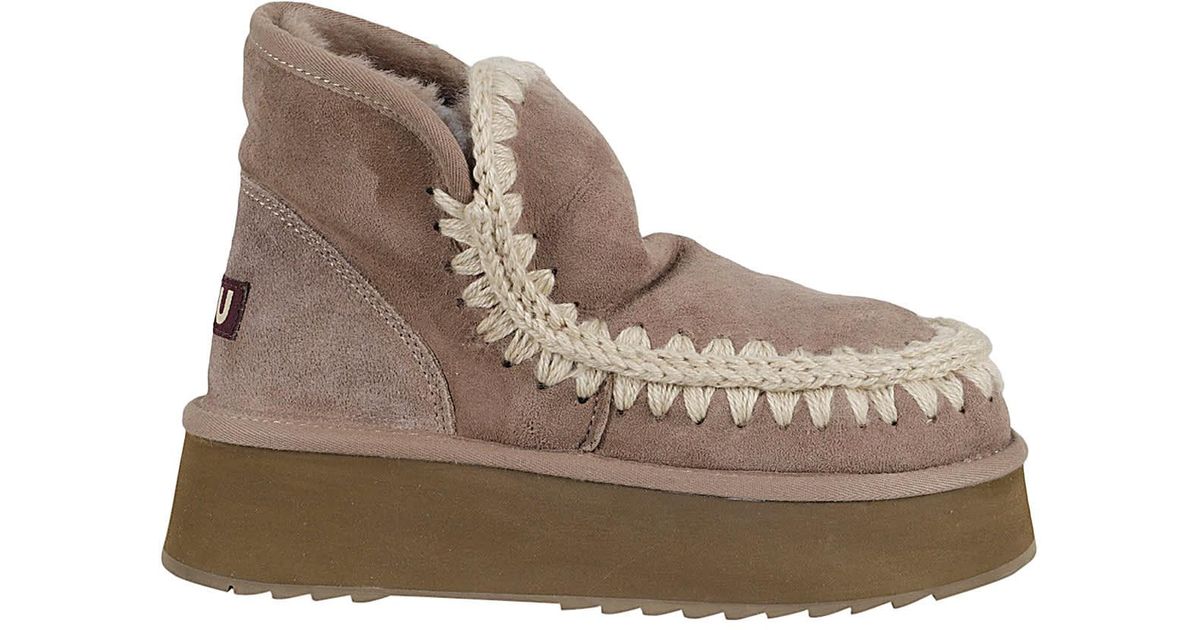 Mou Shearling Platform Ankle Boots in Brown | Lyst